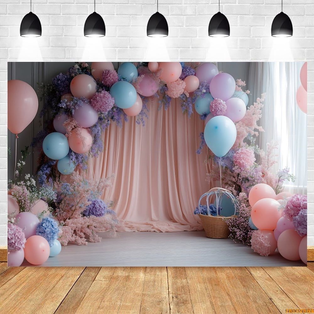 Baby 1st Birthday Party Backdrop Balloons Flowers Wall Door Newborn ...