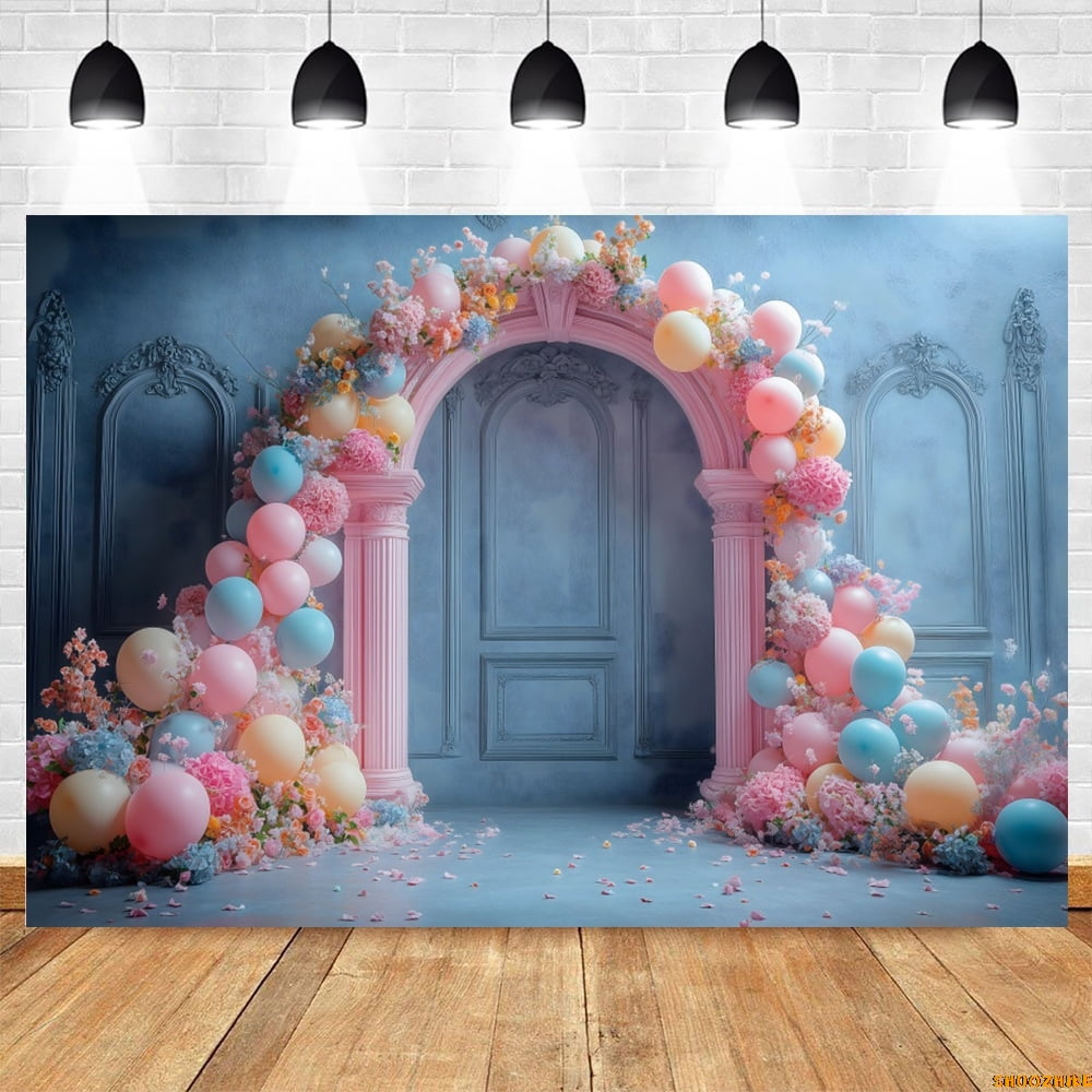 Baby 1st Birthday Party Backdrop Balloons Flowers Wall Door Newborn ...