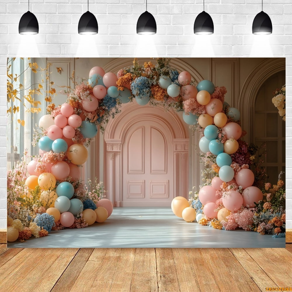 Baby 1st Birthday Party Backdrop Balloons Flowers Wall Door Newborn ...
