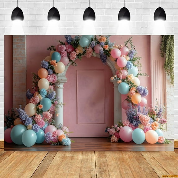 Baby 1st Birthday Party Backdrop Balloons Flowers Wall Door Newborn ...