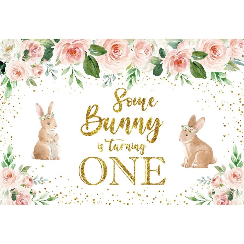 Baby 1st Birthday Photography Backdrops Customized Cartoon Bunny Pink ...