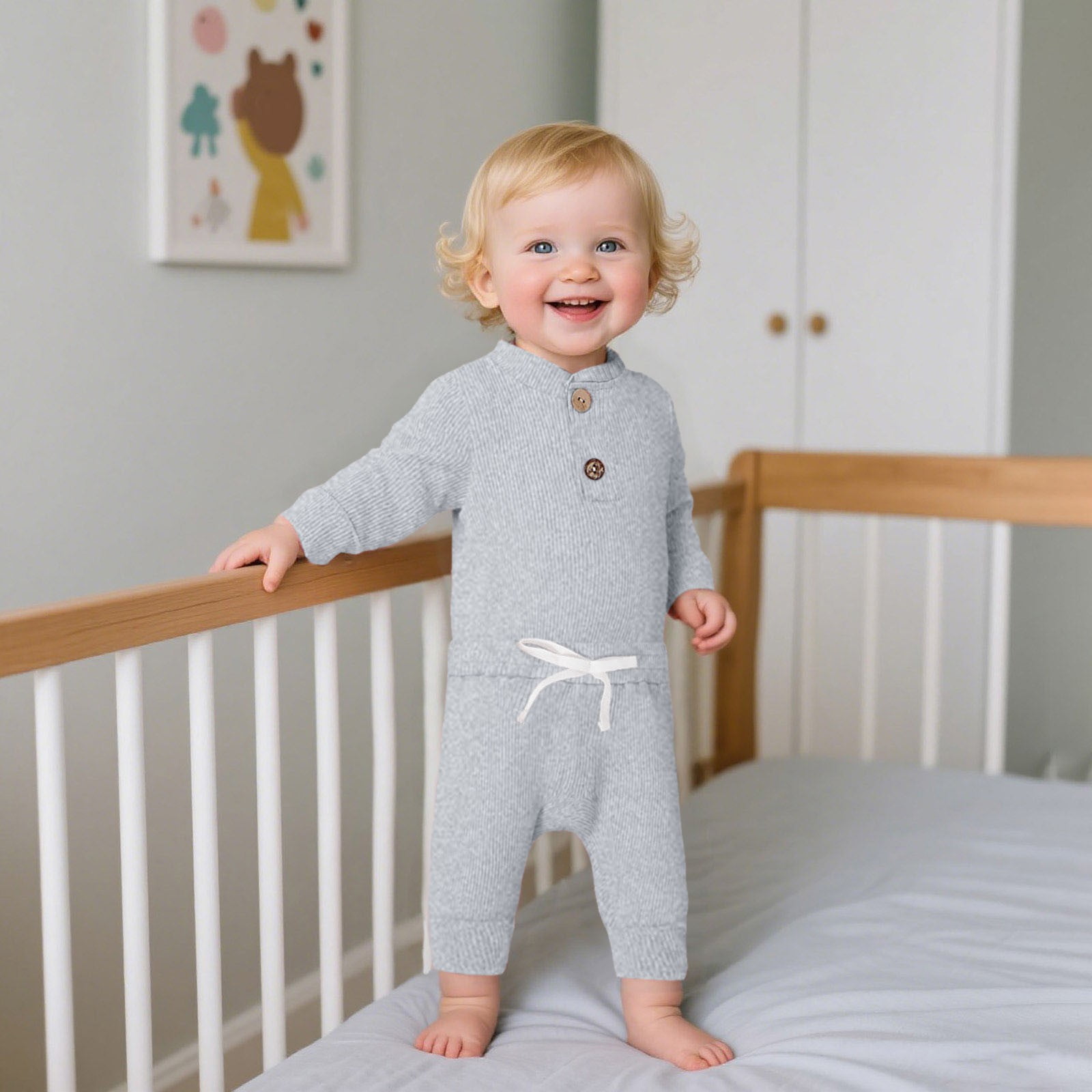 Baby 2PC set Winter Outfits Sets Warm Cozy Long Sleeve Romper PantsSoft ...