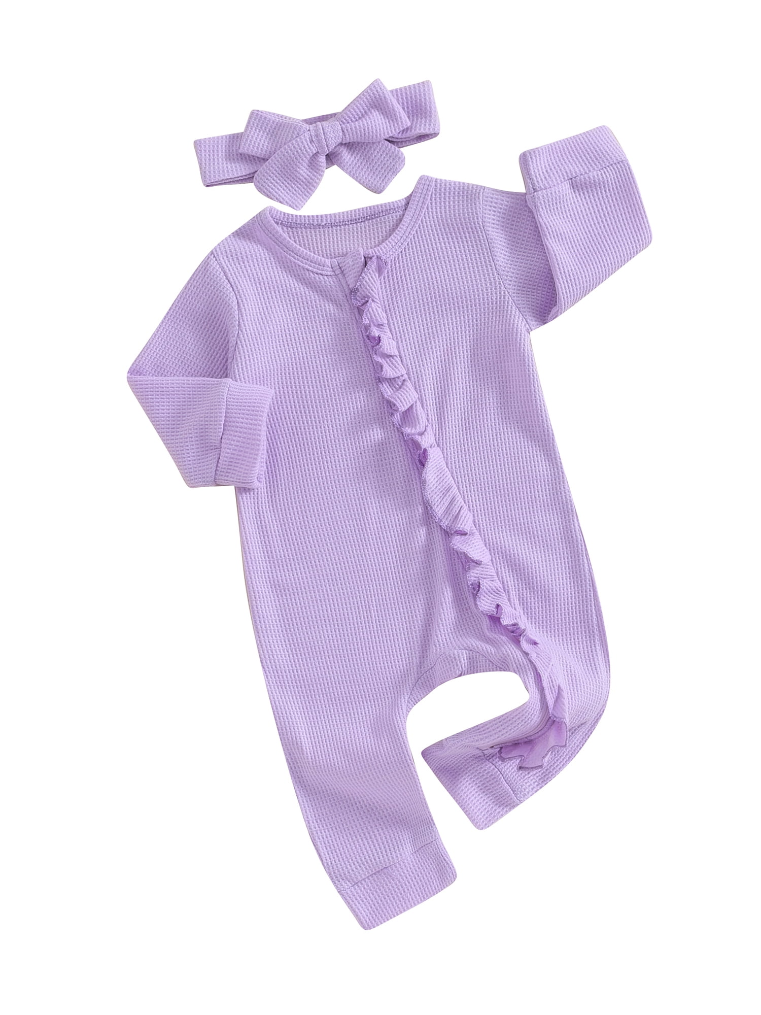 Baby 2Pcs Spring Outfits Long Sleeve Round Neck Zip Up Ruffle Jumpsuit ...