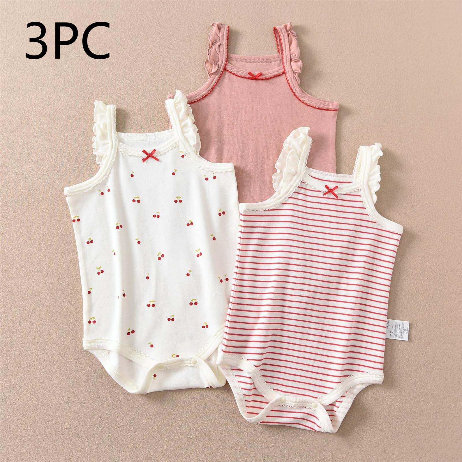 Baby 3-Pack Sleeveless Bodysuit with Ruffle Straps Cherry Print Snap ...