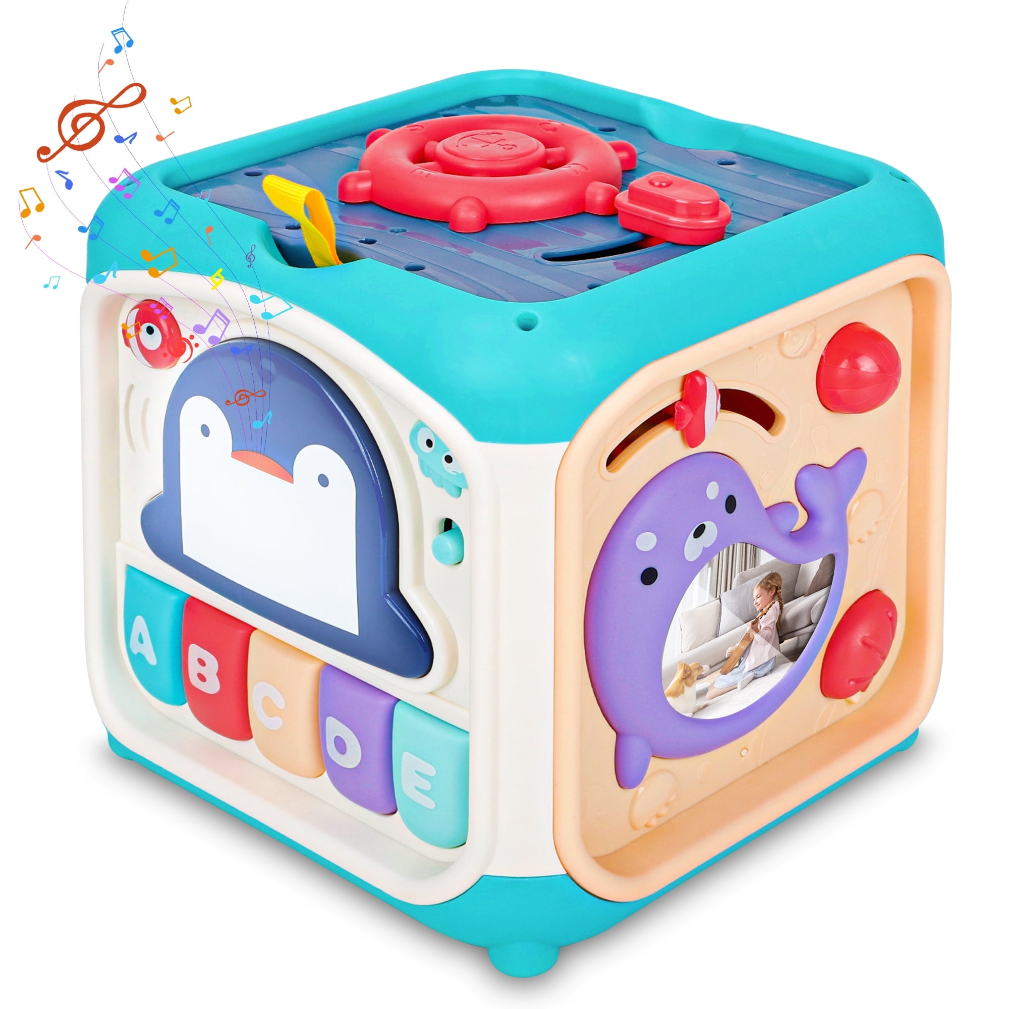 Baby Activity Cube with Music, 7 in 1 Learning Toys for Toddlers ...
