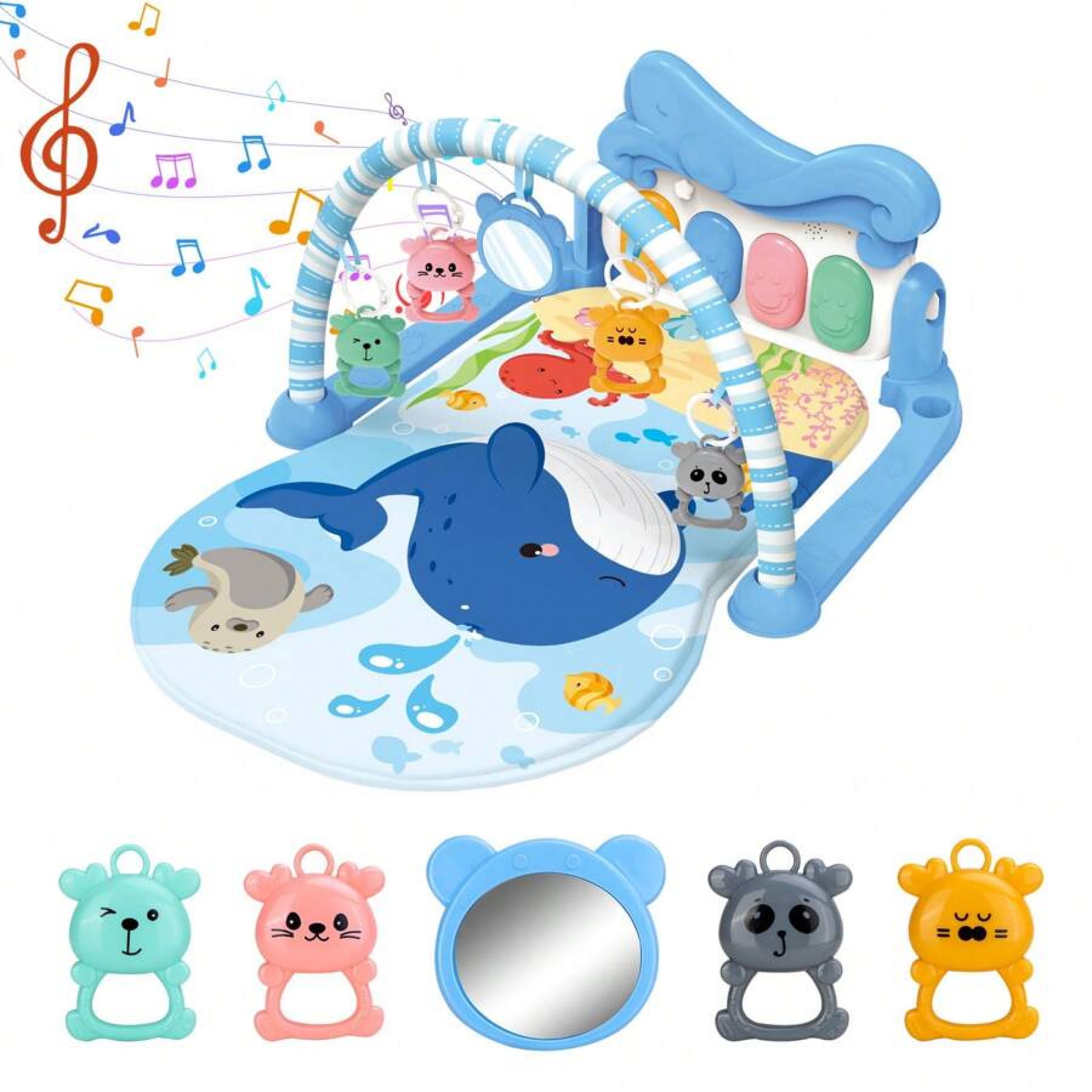 Baby Activity Gym Mat, Musical & Hanging Toys, Soft Playmat, for Infant ...