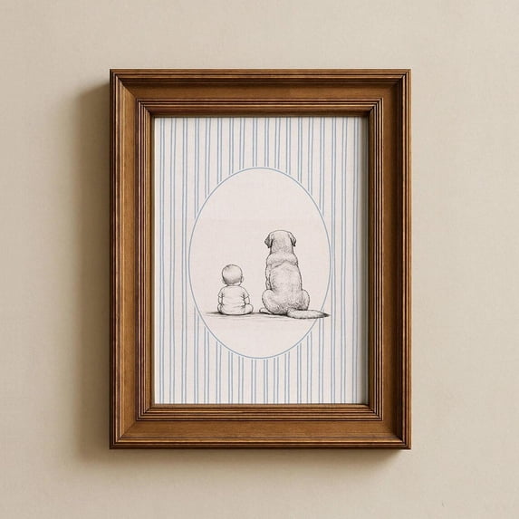 Baby And Dog Nursery Art, Striped Lab Poster, Unframed Paper Poster ...