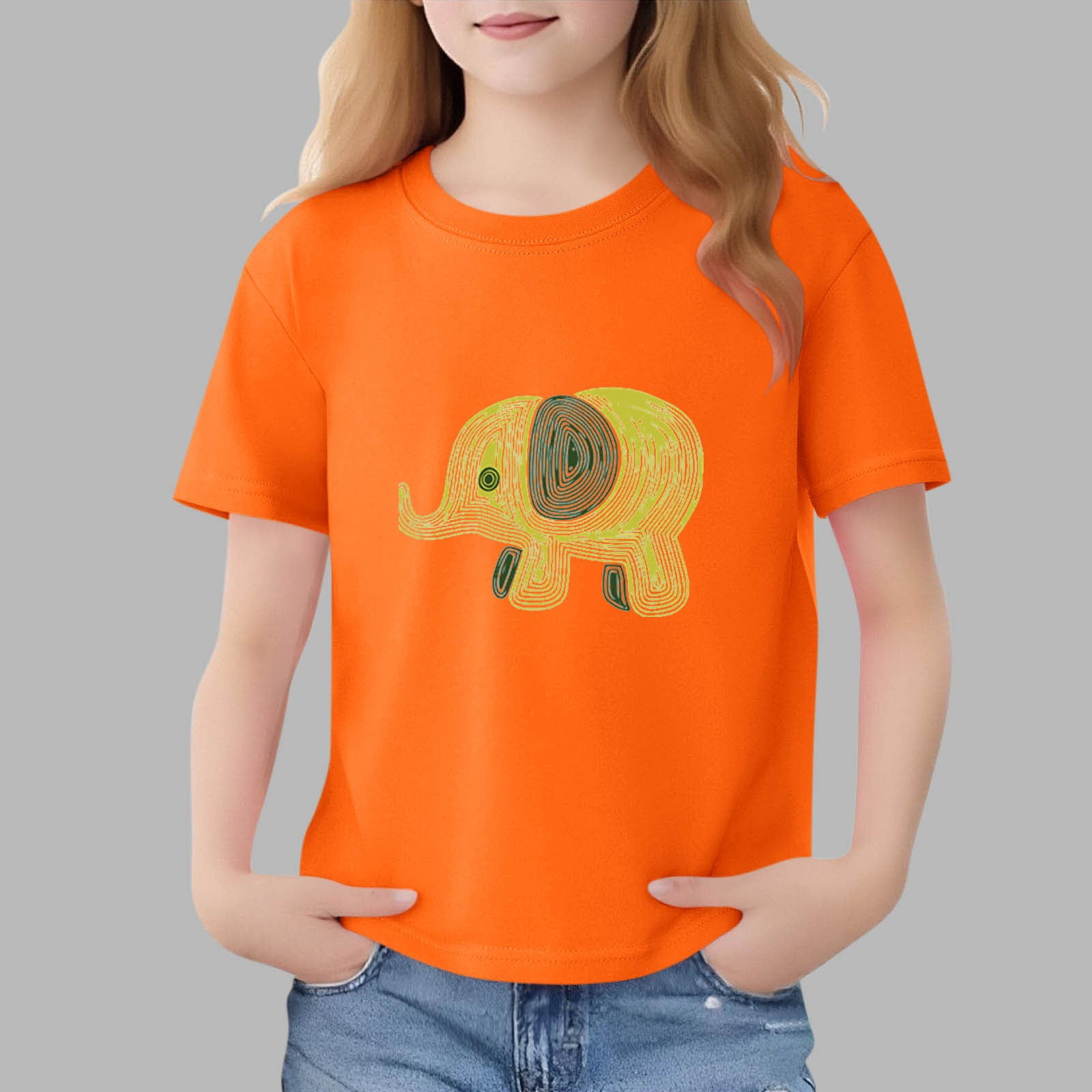 Baby Animal Print Short Sleeve T-shirt - Cute Elephant Crewneck Cotton ...