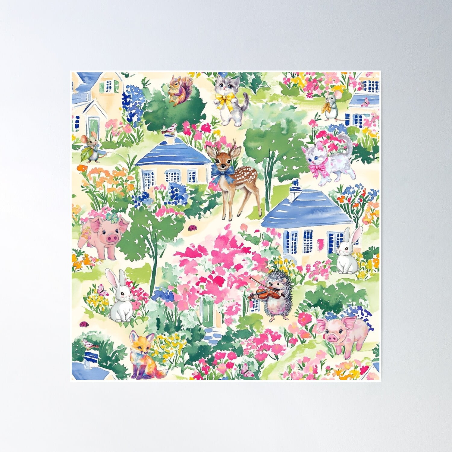 Baby Animals In Cottage Garden Poster Wall Art, Modern Wall Decor ...
