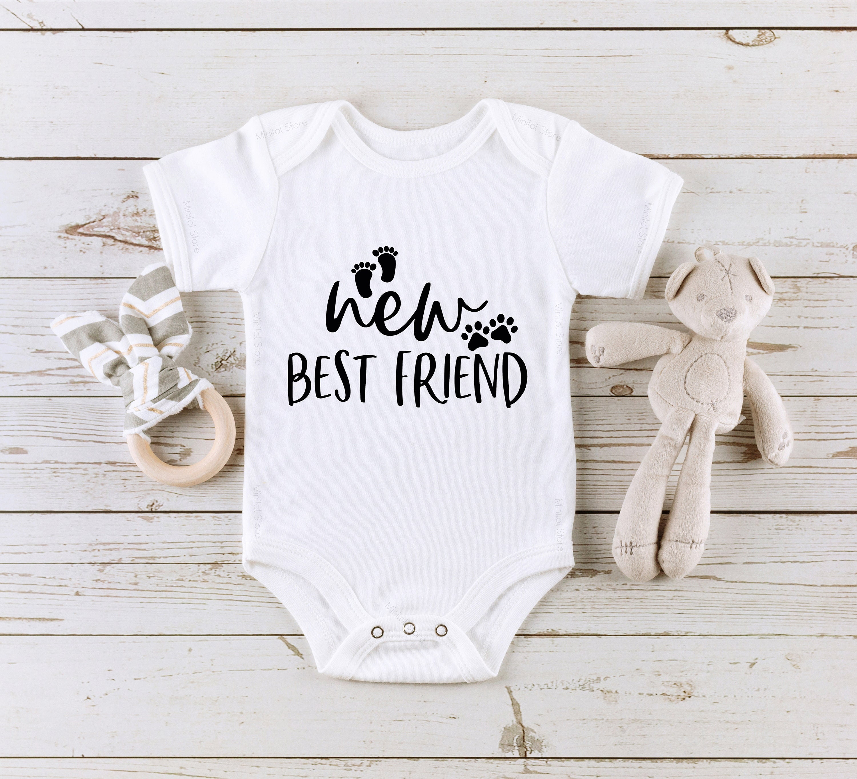 Baby Announcement Onesie, Dog Cat Onesie, New Best Friend Baby Bodysuit ...