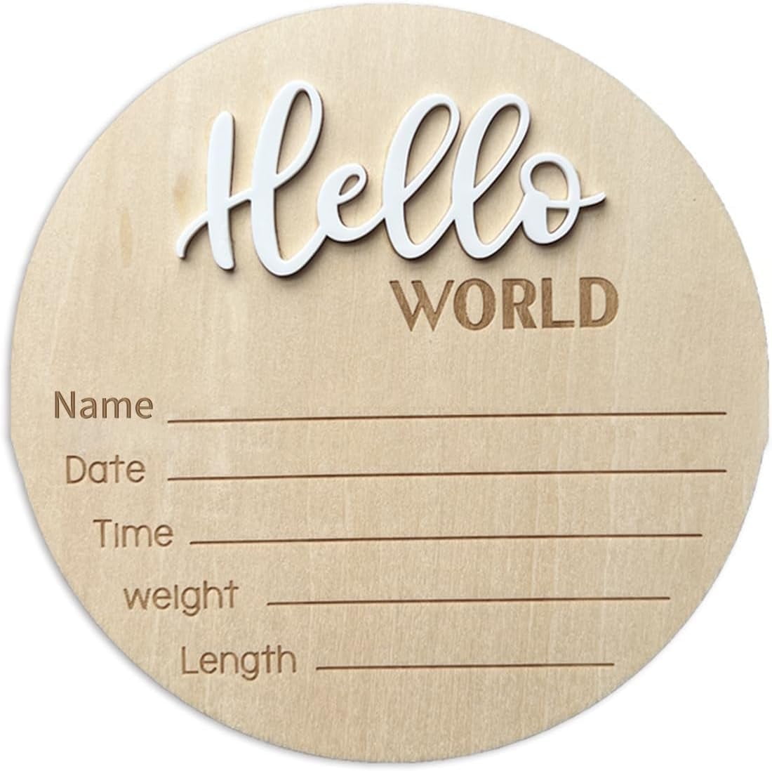 Baby Announcement Sign, 5.9 Inch Wooden Hello World Newborn Signs ...