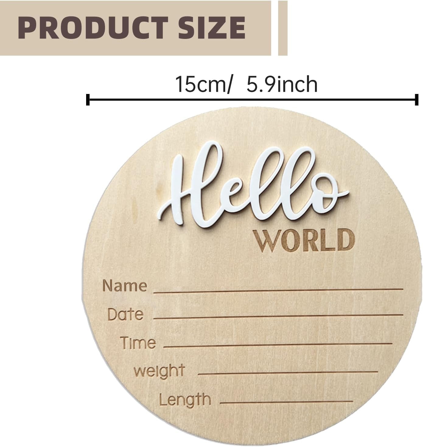 Baby Announcement Sign, 5.9 Inch Wooden Hello World Newborn Signs ...