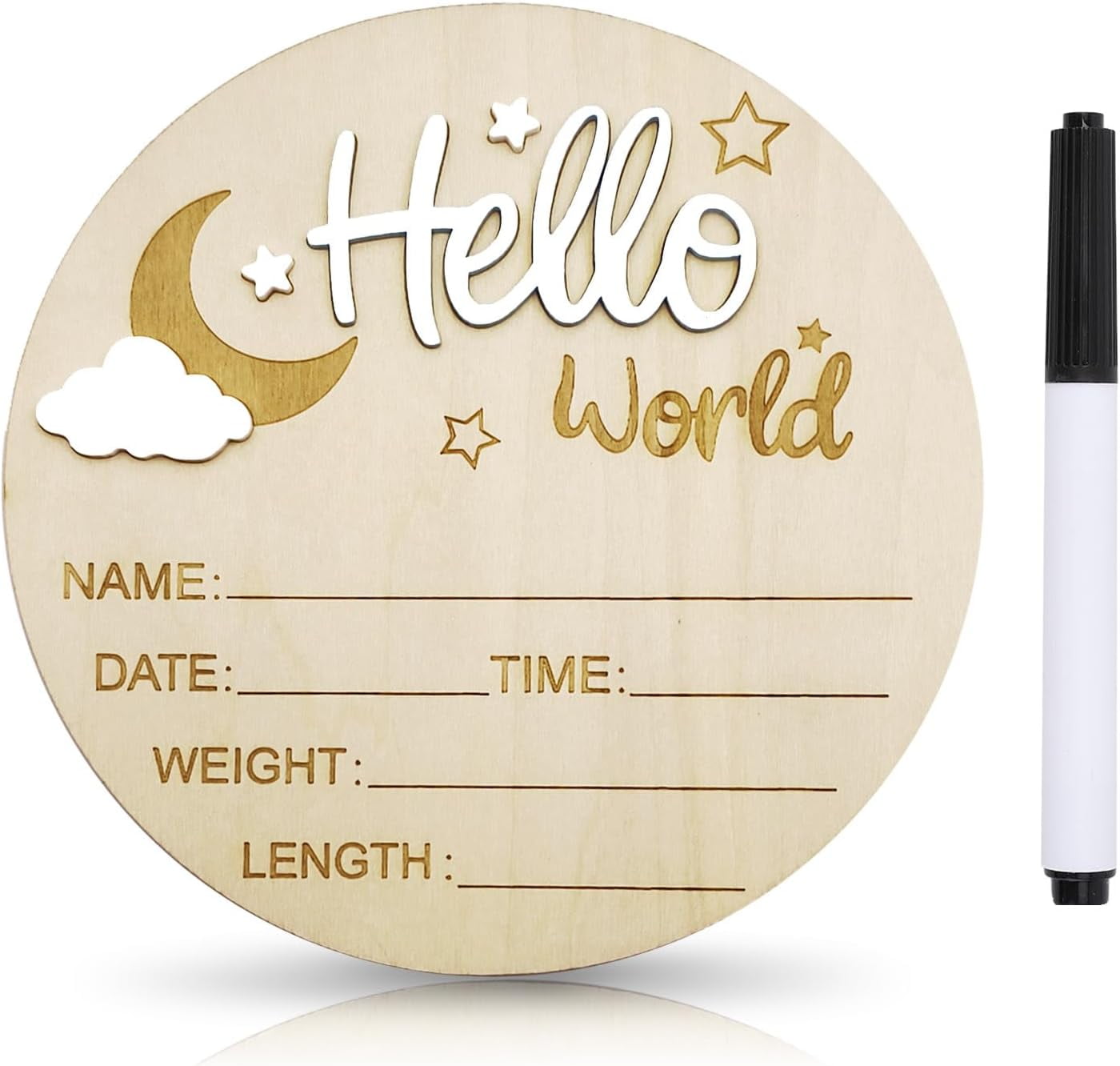 Baby Announcement Sign, 5.9 Inch Wooden Hello World Newborn Signs ...