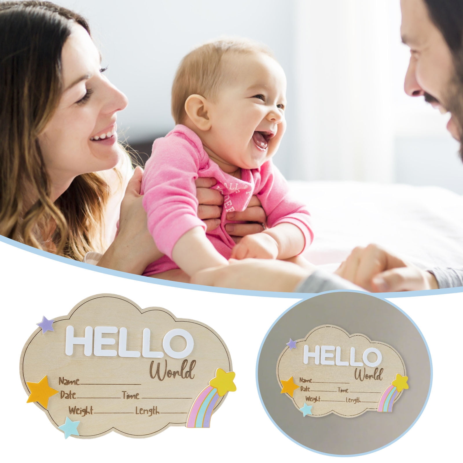 Baby Announcement Sign, Wooden Hello World Baby Announcement Sign 6.5 ...