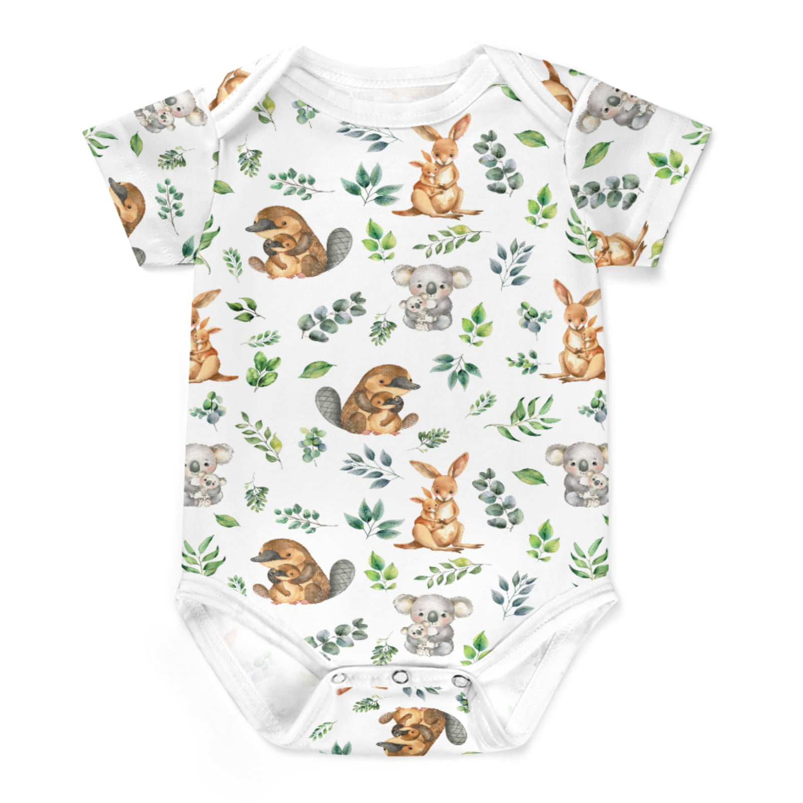 Baby Australian Animals Bodysuits Koala Kangaroo Tropical Leaves Short ...