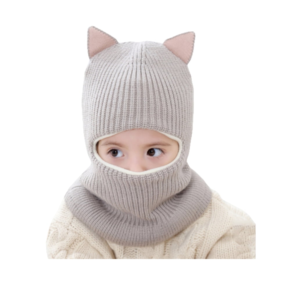 Baby Autumn Winter Face Mask Windproof Wool Hat With Scarf Warm Knitted ...