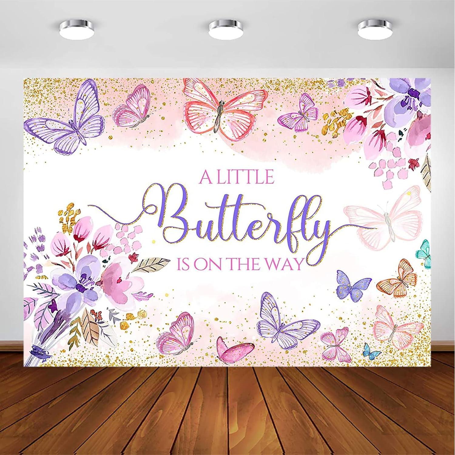Baby Backdrop A Little Butterfly is On The Way Backdrops for Girls Pink ...