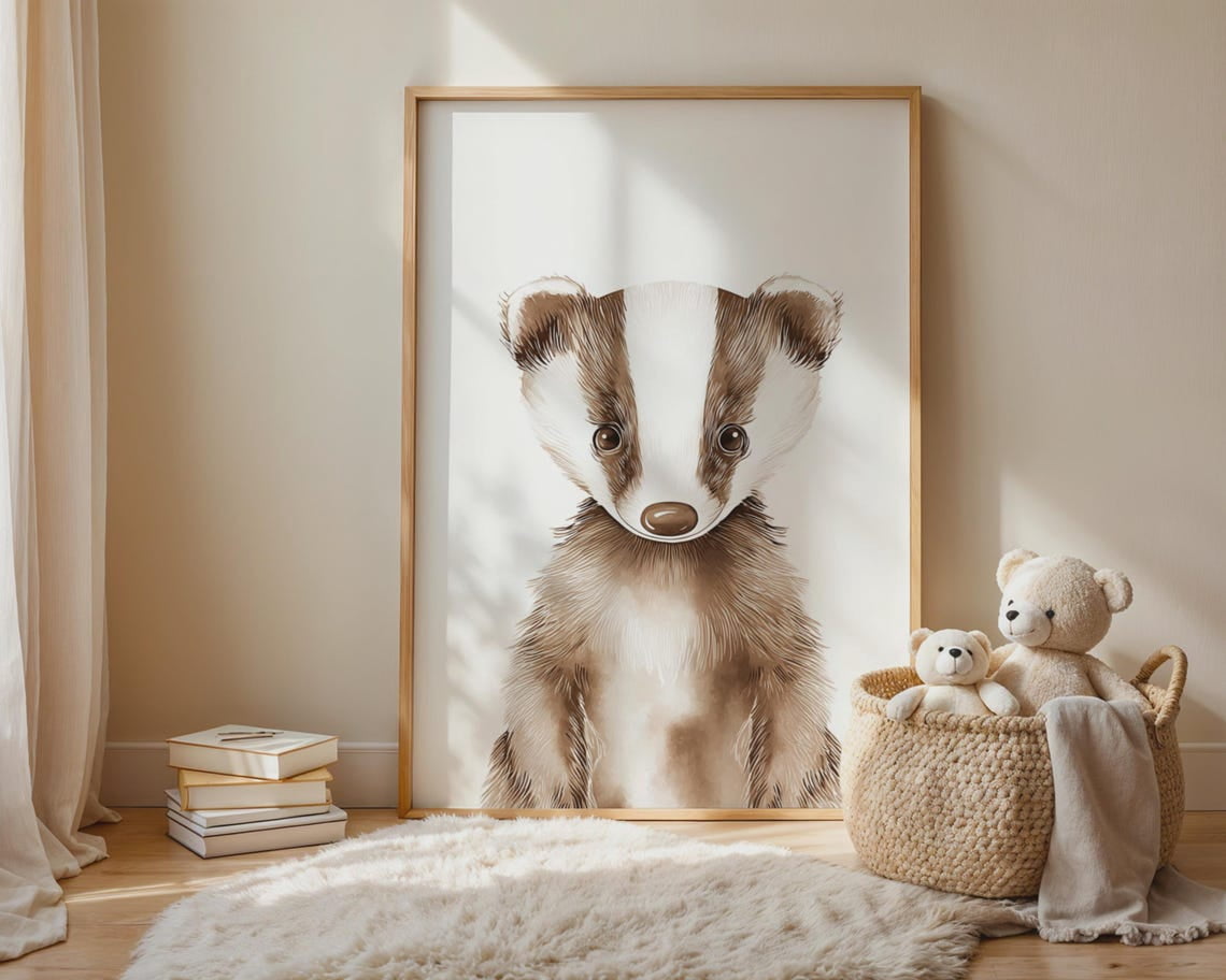 Baby Badger Watercolor Woodland Nursery Animal Room Decor, Unframed ...
