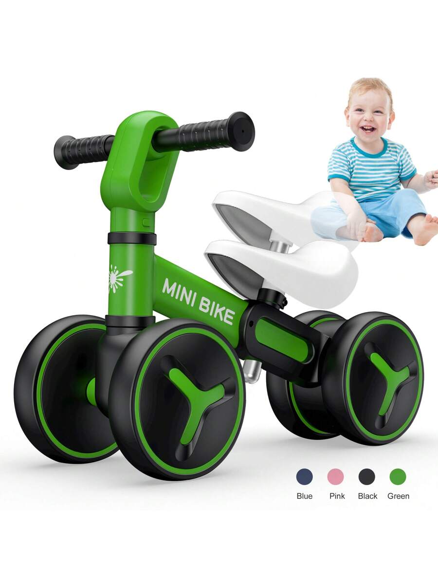 Baby Balance Bike With 4 Wheels Adjustable Seat Toddler Balance Ride ...