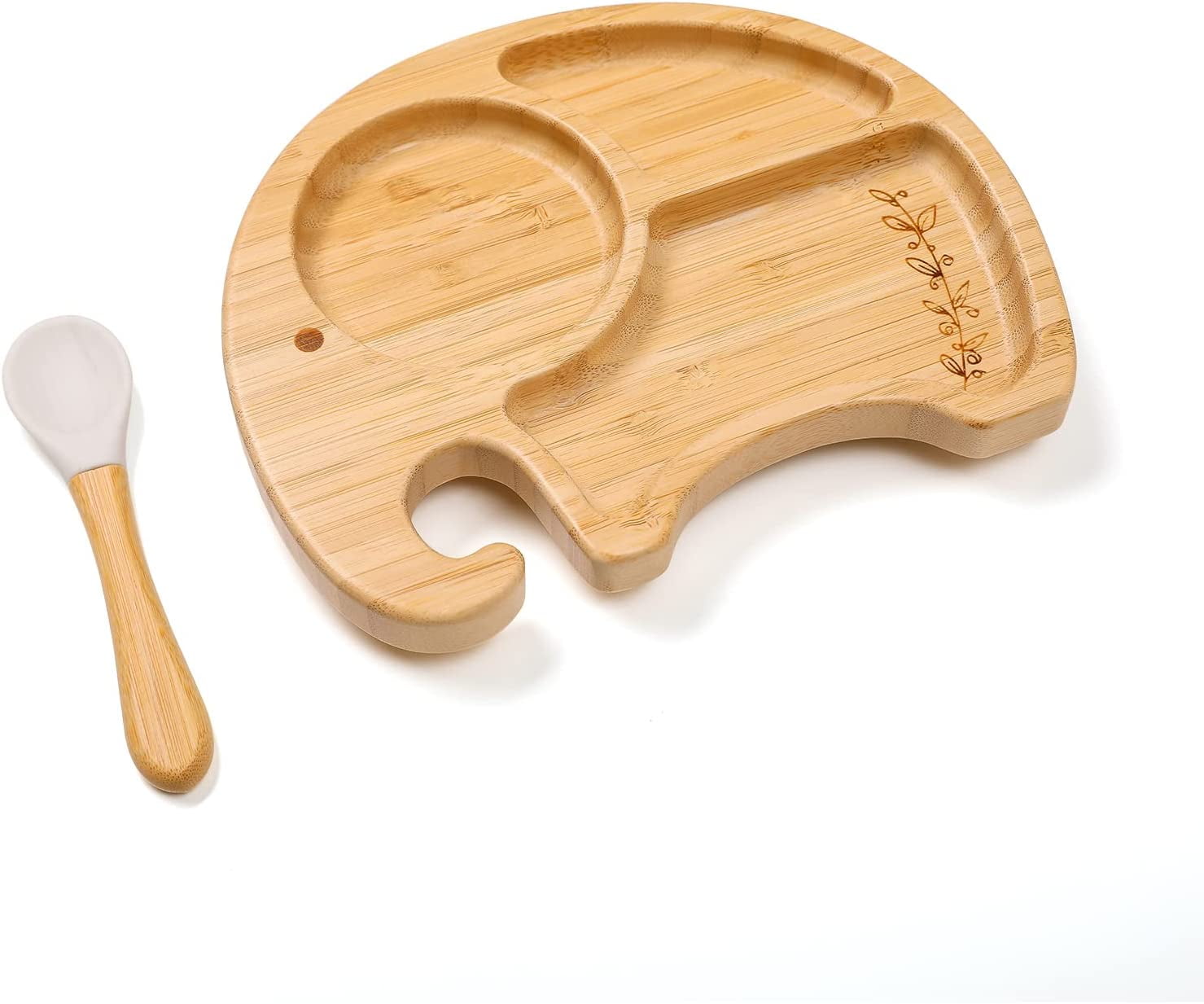 Baby Bamboo Suction Plates Set with Spoons, Baby Food Dishes Feeding ...
