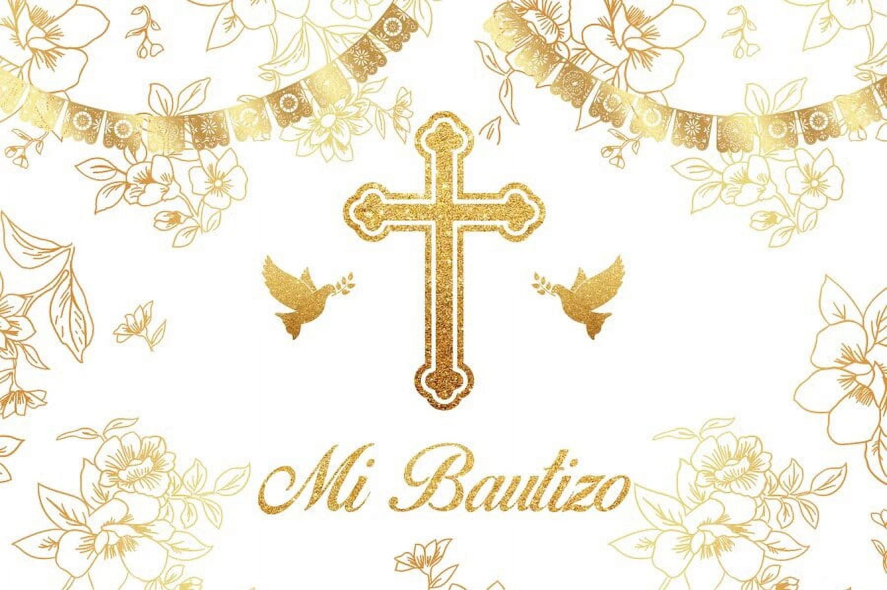 Baby Baptism Backdrop Mi Bautizo First Holy Communion Golden Cross Dove ...