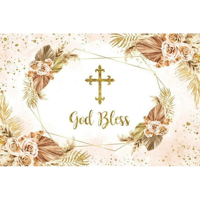 Baby Baptism Backdrop Mi Bautizo First Holy Communion Golden Cross Dove ...