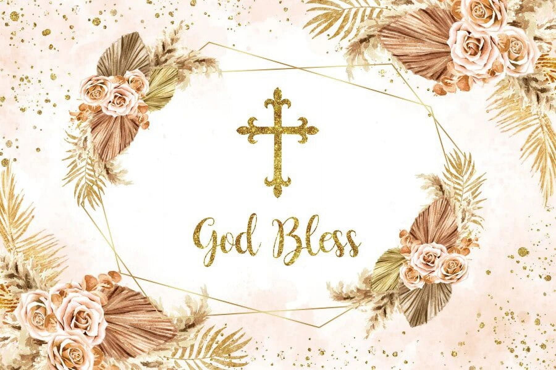 Baby Baptism Backdrop Mi Bautizo First Holy Communion Golden Cross Dove ...
