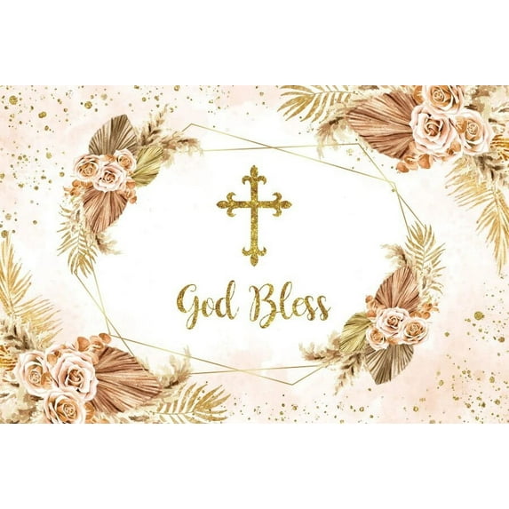 Baby Baptism Backdrop Mi Bautizo First Holy Communion Golden Cross Dove ...
