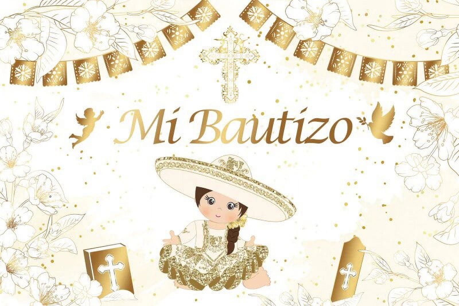 Baby Baptism Backdrop Mi Bautizo First Holy Communion Golden Cross Dove ...