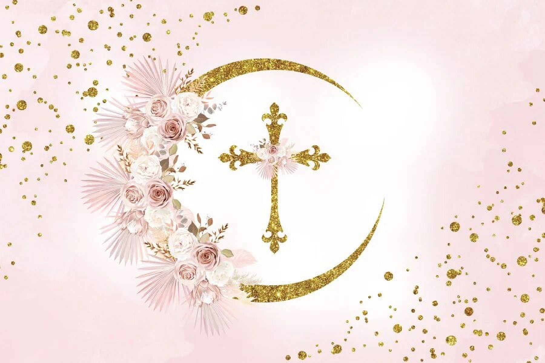 Baby Baptism Backdrop Mi Bautizo First Holy Communion Golden Cross Dove ...