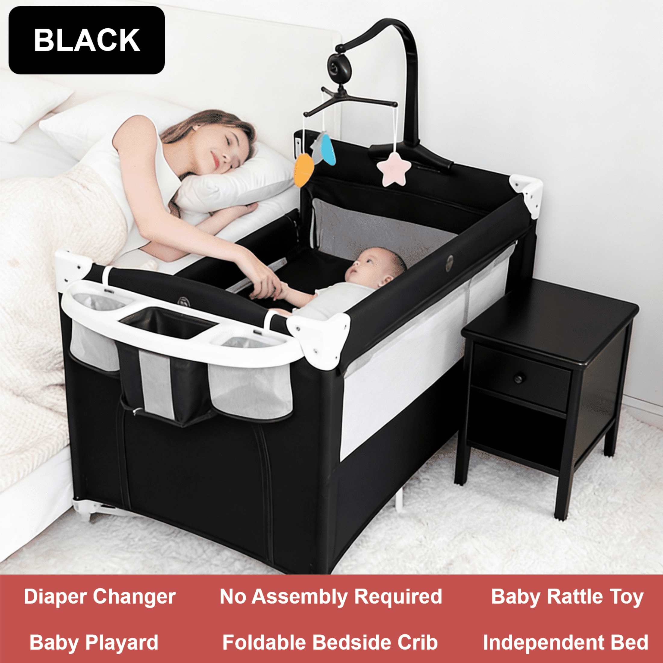 Baby Bassinet, Baby Bedside Sleeper & Playpen,Baby Play Yard with ...