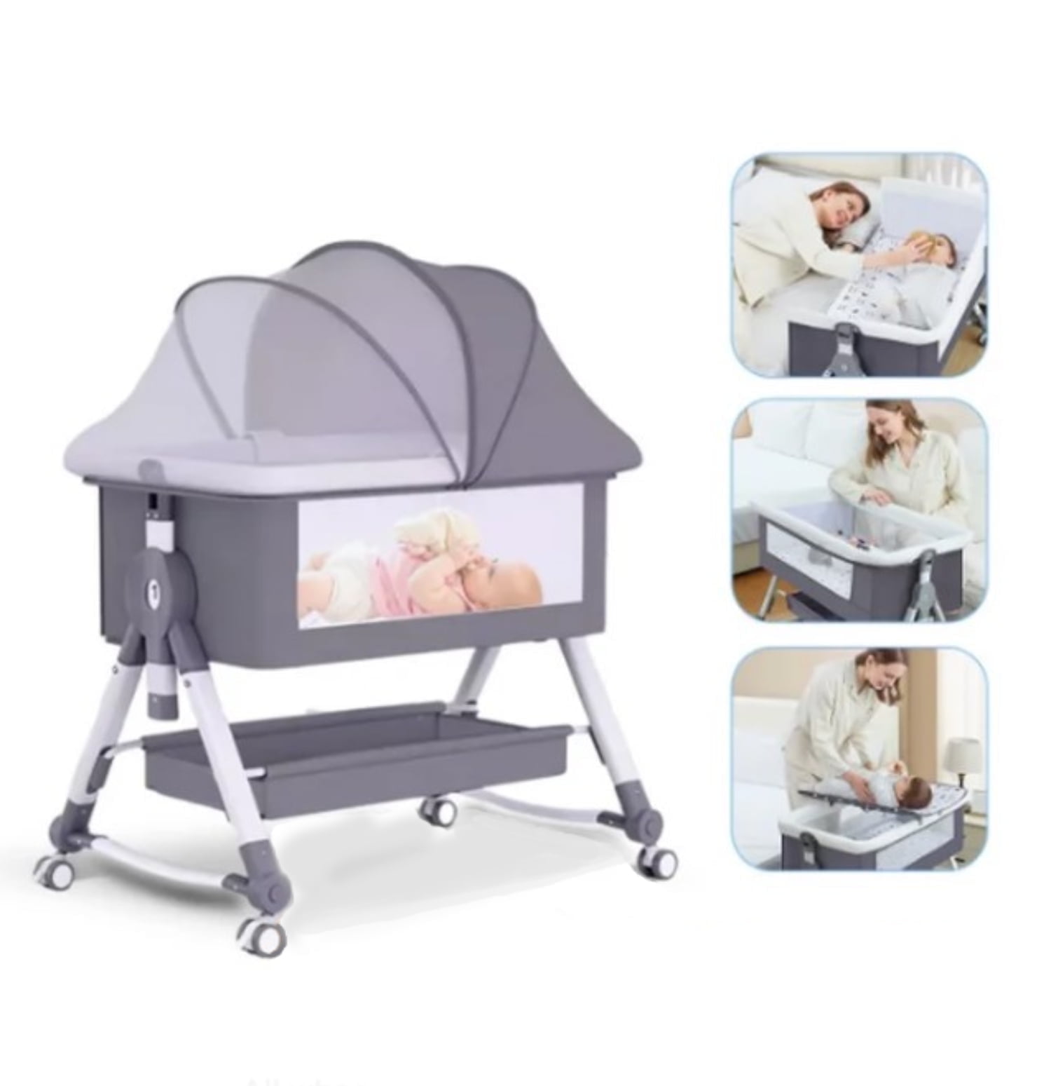 Baby Bassinet, Bedside Crib, Height Adjustable, Canopy for Newborn, For ...