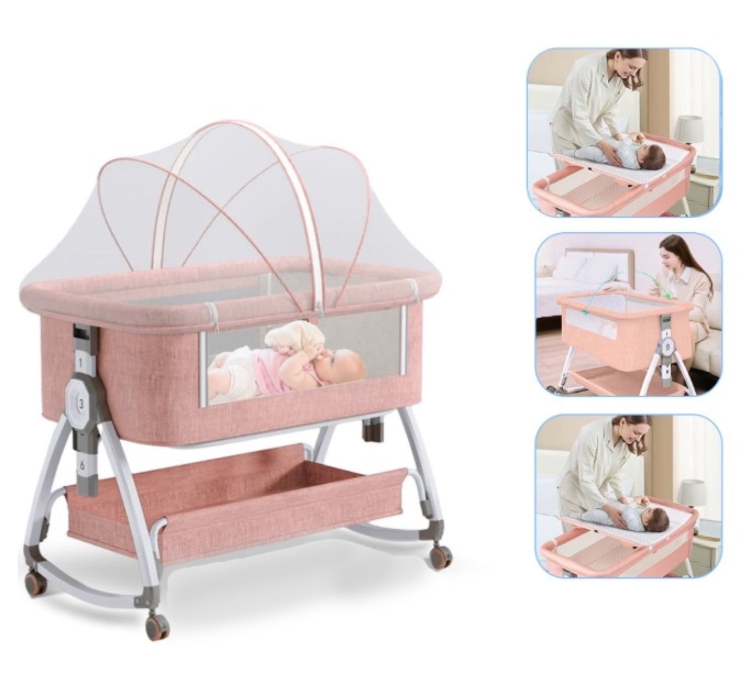 Baby Bassinet, Bedside Crib, Height Adjustable, Canopy for Newborn, For ...