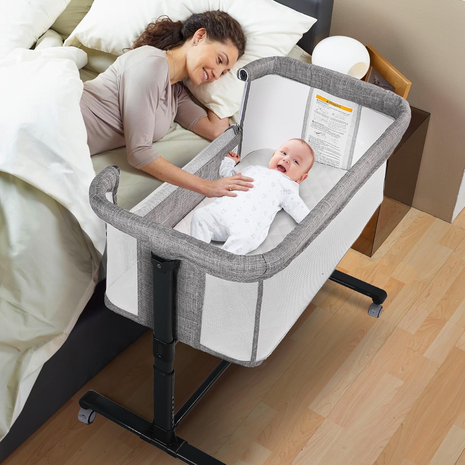 Baby Bassinet Bedside Sleeper, 2 in 1 Folding Portable Newborn Bedside Sleeper w/Storage Basket ...
