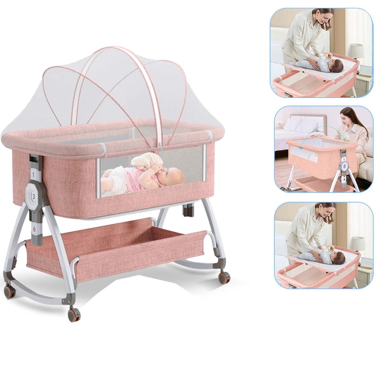 Baby Bassinet Bedside Sleeper, Baby Bed to Babies Cradle, Adjustable 6 ...
