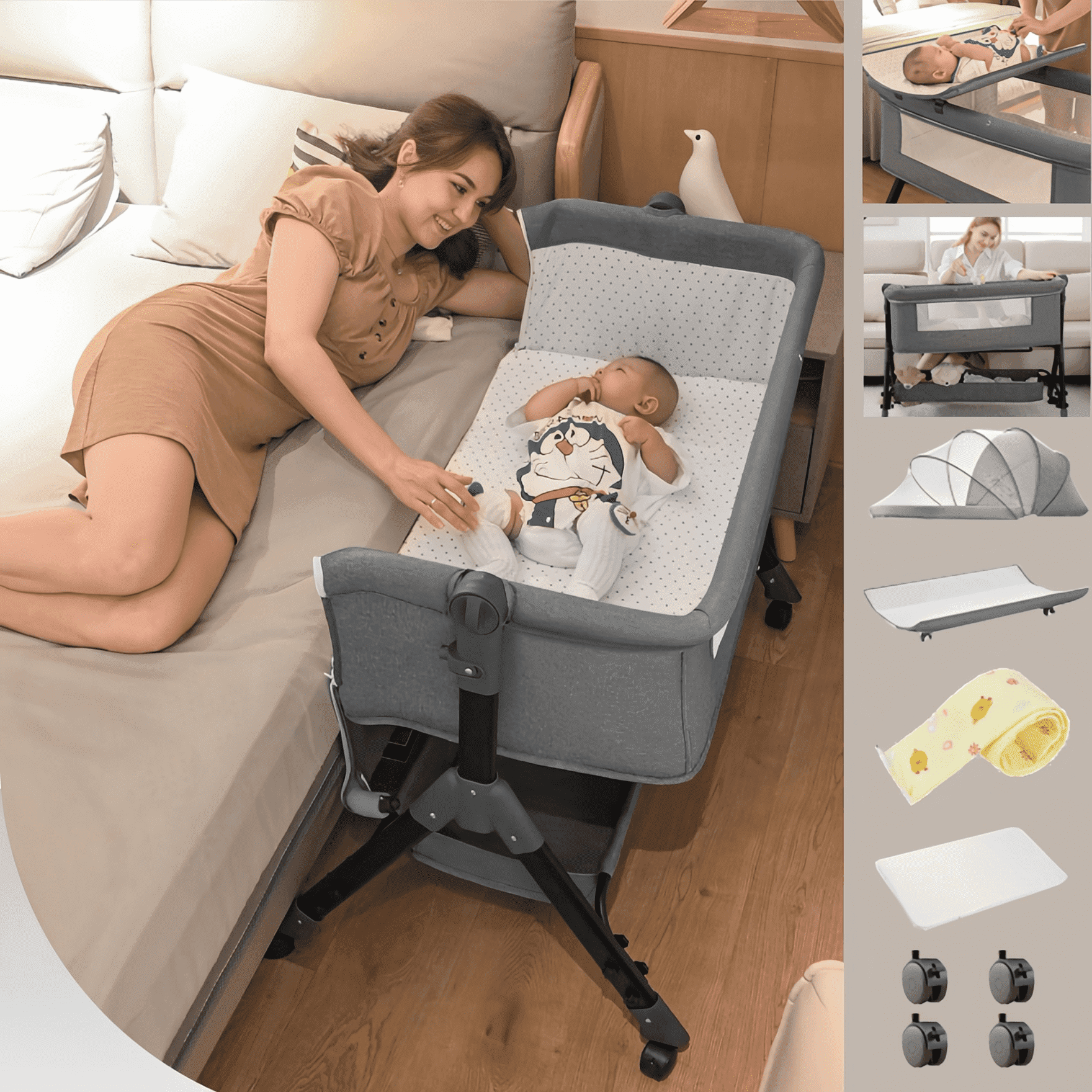 Baby Bassinet, Bedside Bassinet for Baby, 4 in 1 Portable Bedside ...