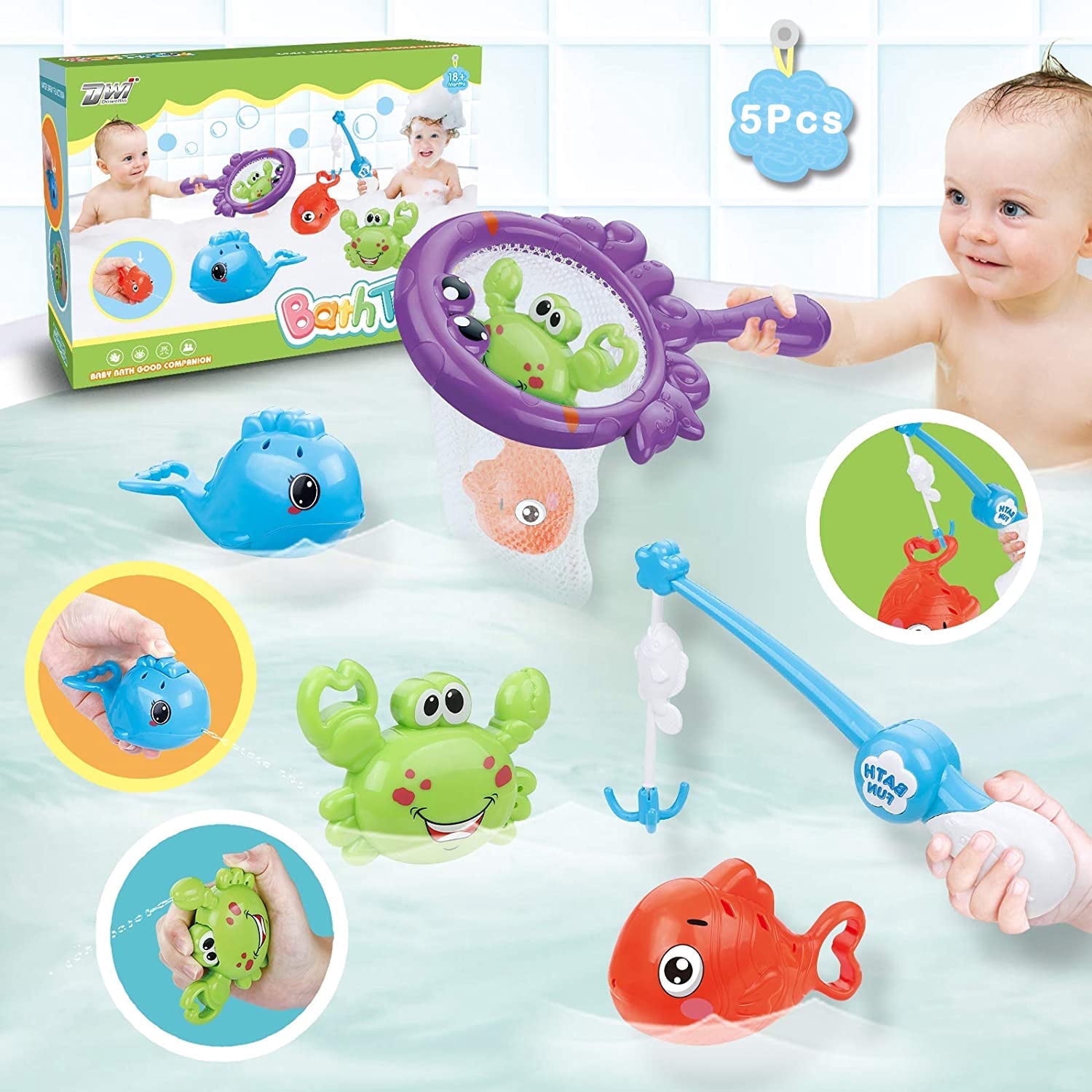 Suorfoxs Baby Bath Fishing Toys Set, Colorful Bathtub Toys with Fishing ...