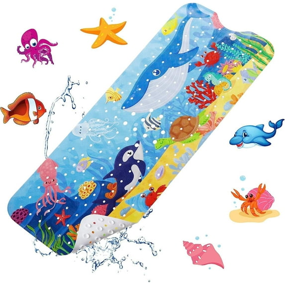 Baby Bath Mat for Tub for Kids, 40 X 16 Inch Extra Long Kids Bathtub ...