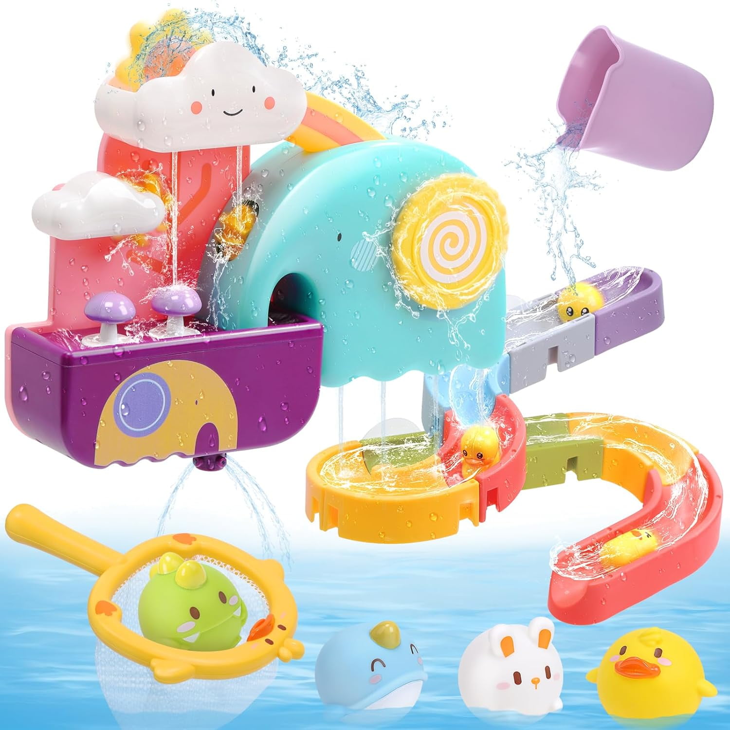 Baby Bath Toys, Bathtub Toy W/ Water Slide Building Track, No Hole ...