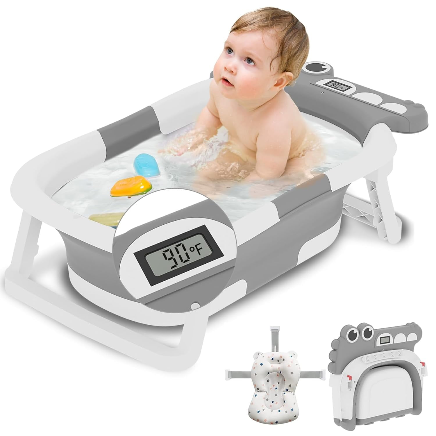 Baby Bath Tub with Soft Cushion, Gray… - Walmart.com