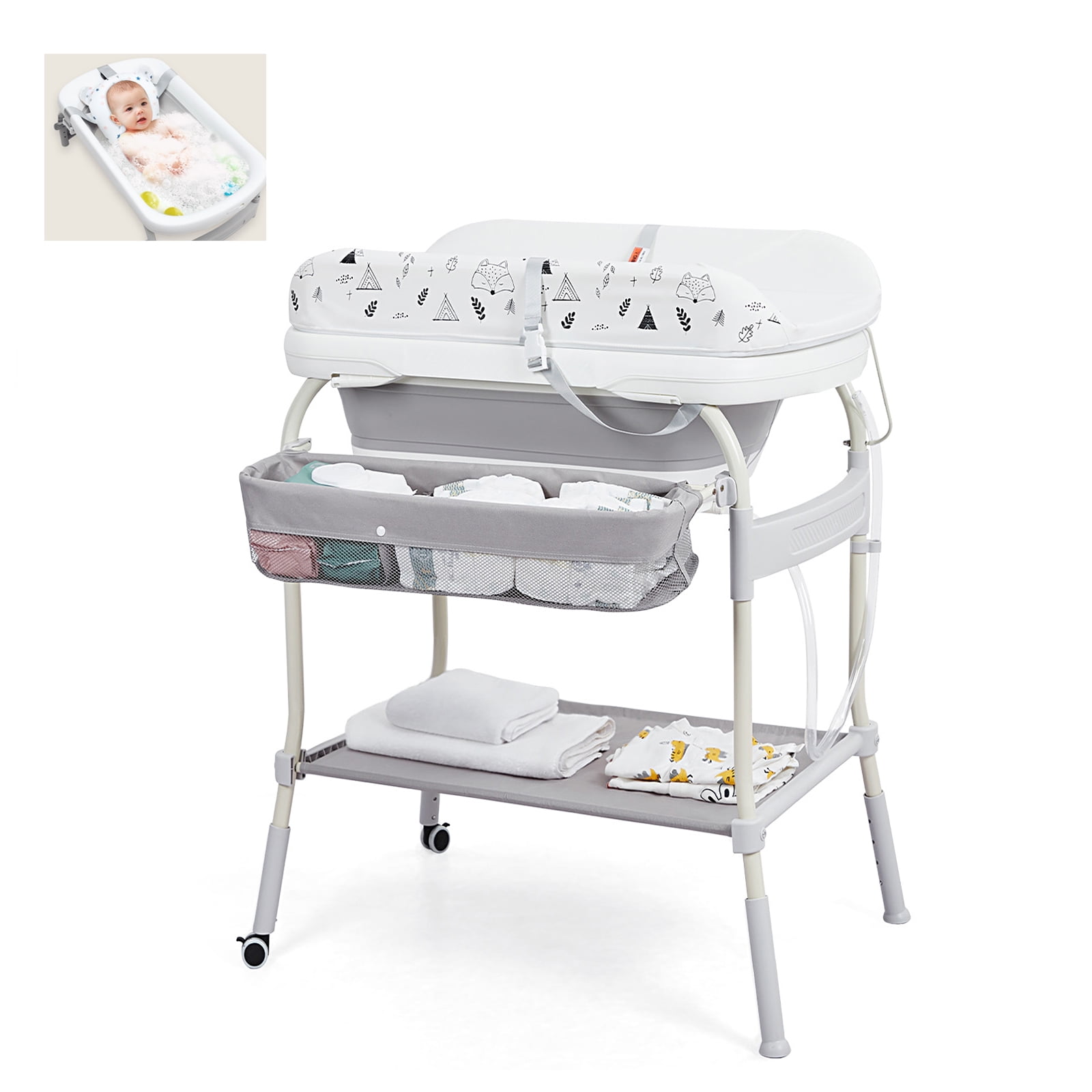 Baby Bathtub with Changing Table, GAOMON Removable Bath Tub Unit w/Soft ...