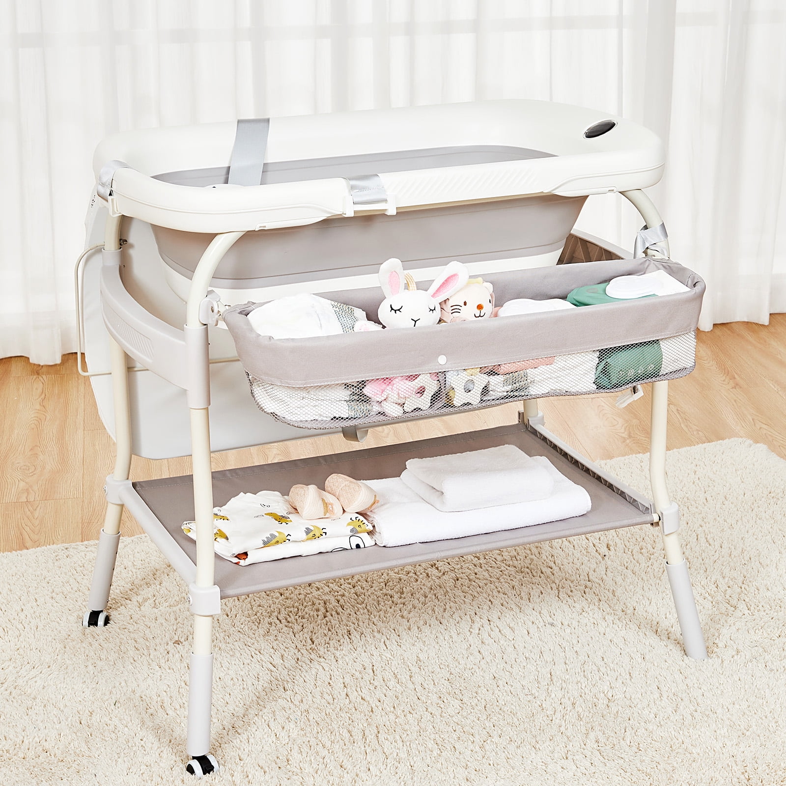 Baby Bathtub with Changing Table, Removable Bath Tub Unit with Soft ...