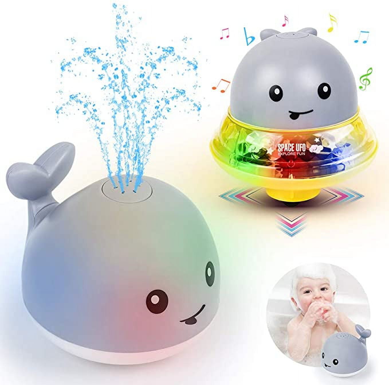 Baby Bathtub Toys - 2 in 1 Whale Bath Toy and Space Car Toy - Light Up ...