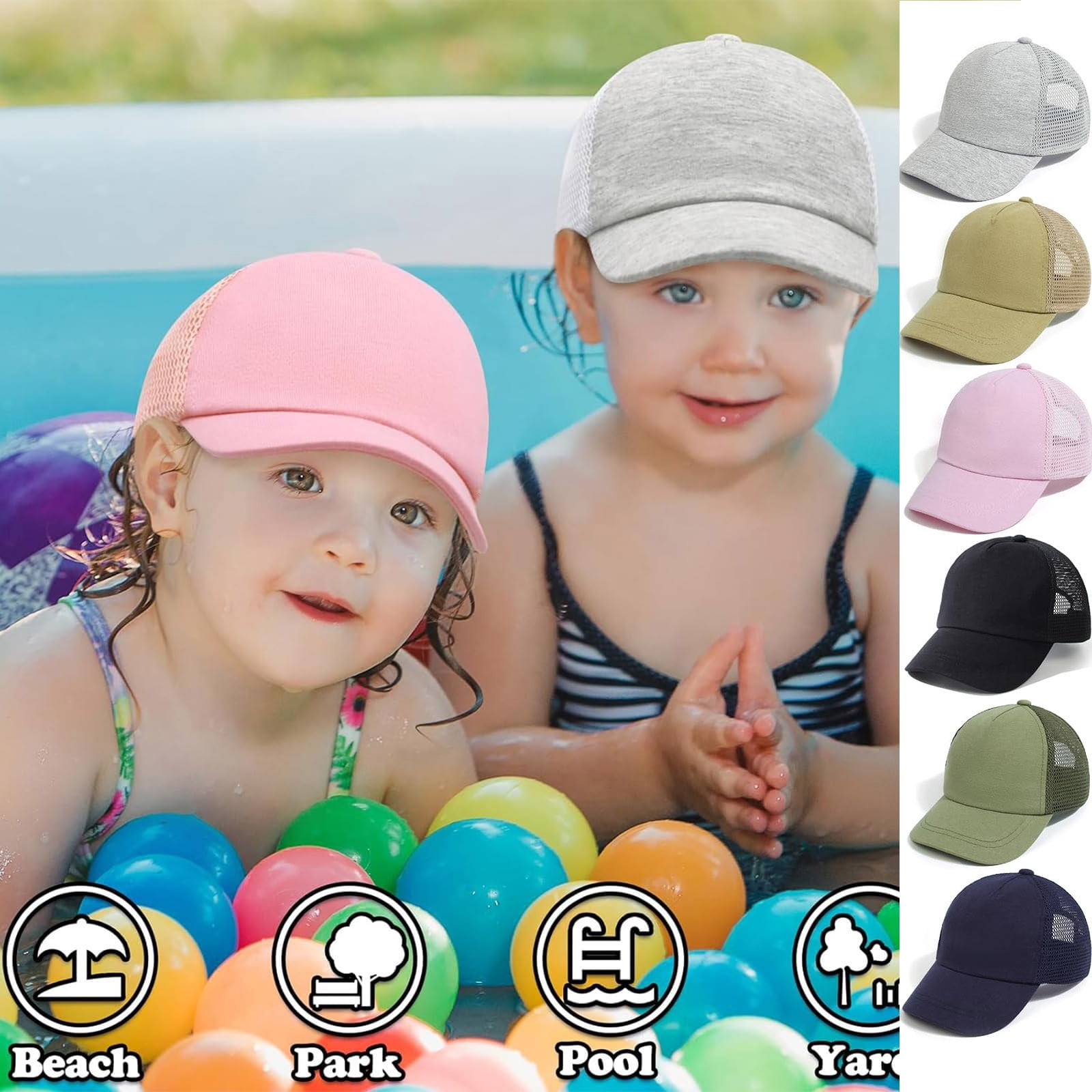 Baby Beach Hat Kids Solid Mesh Panel Adjustable Baseball Cap Summer Sun ...