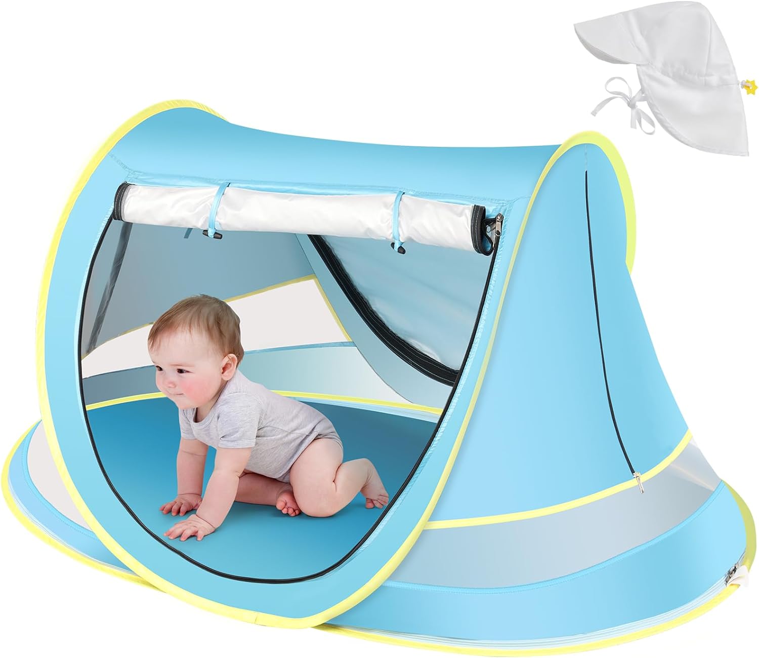 Baby Beach Tent with Baby Hat, Pop Up Toddler Travel Tent with Sun Hat ...