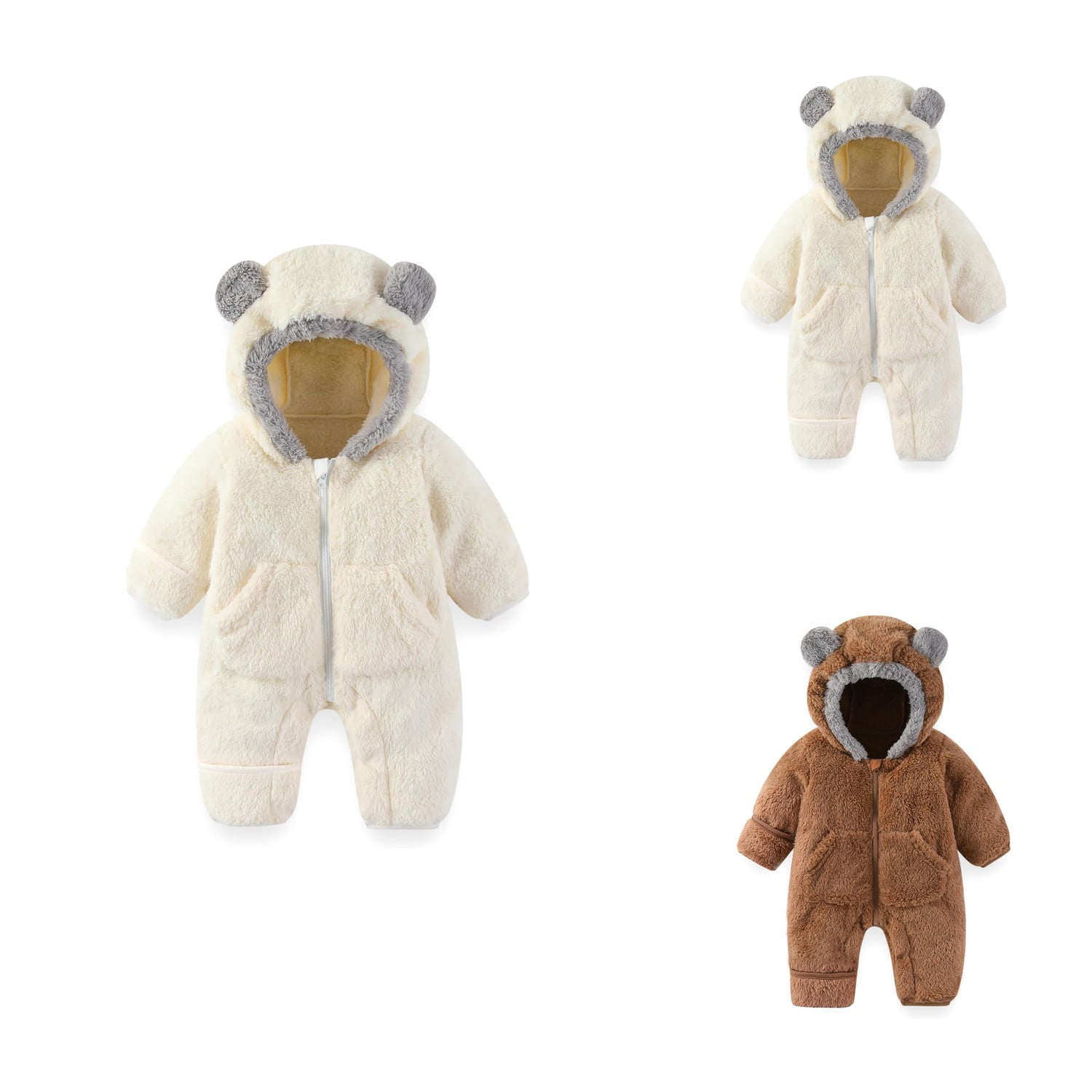 Baby Bear Hooded Romper Jumpsuit Winter Snowsuit Outfit With Fold Over ...