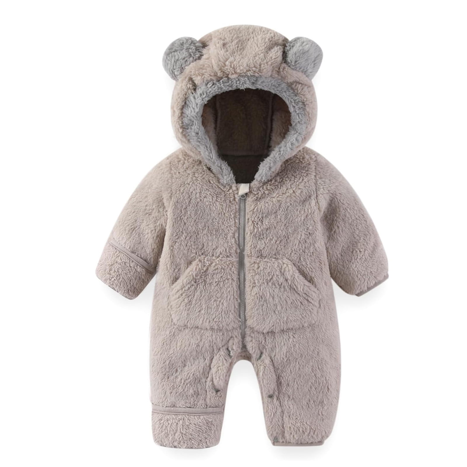 Baby Bear Hooded Romper Jumpsuit Winter Snowsuit Outfit With Fold Over ...