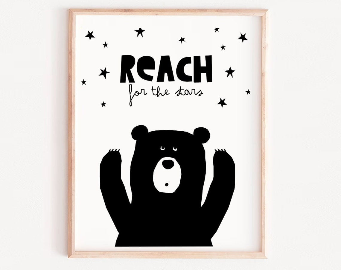 Baby Bear, Reach For The Stars, Woodland Nursery Decor, Kids Room Large ...