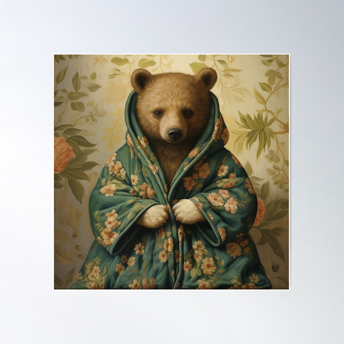 Baby Bear Wearing A Bath Robe, William Morris Poster Wall Art, Modern ...
