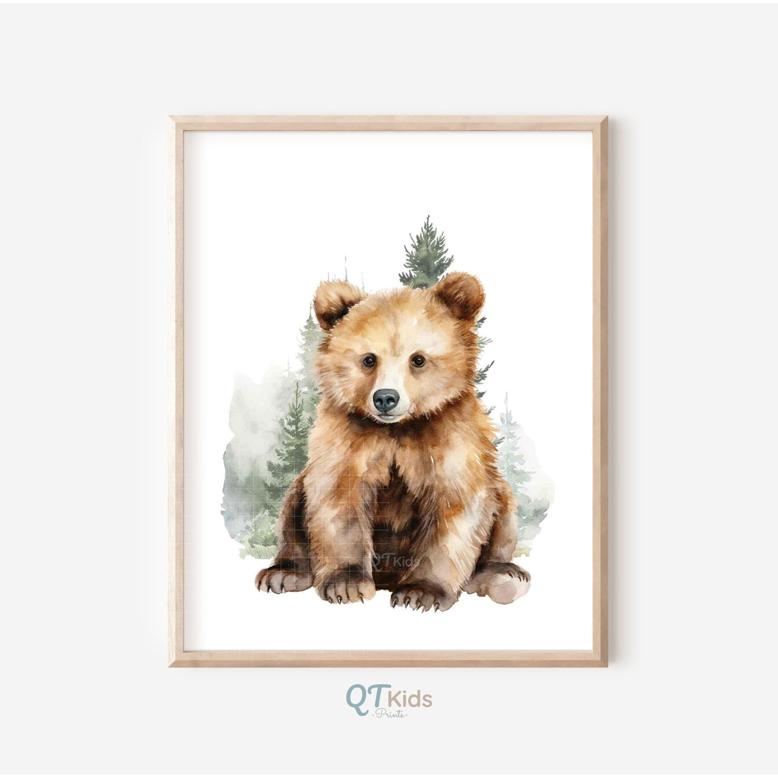 Baby Bear Woodland Wall Art Cute Bear Nursery Poster Forest Animal ...